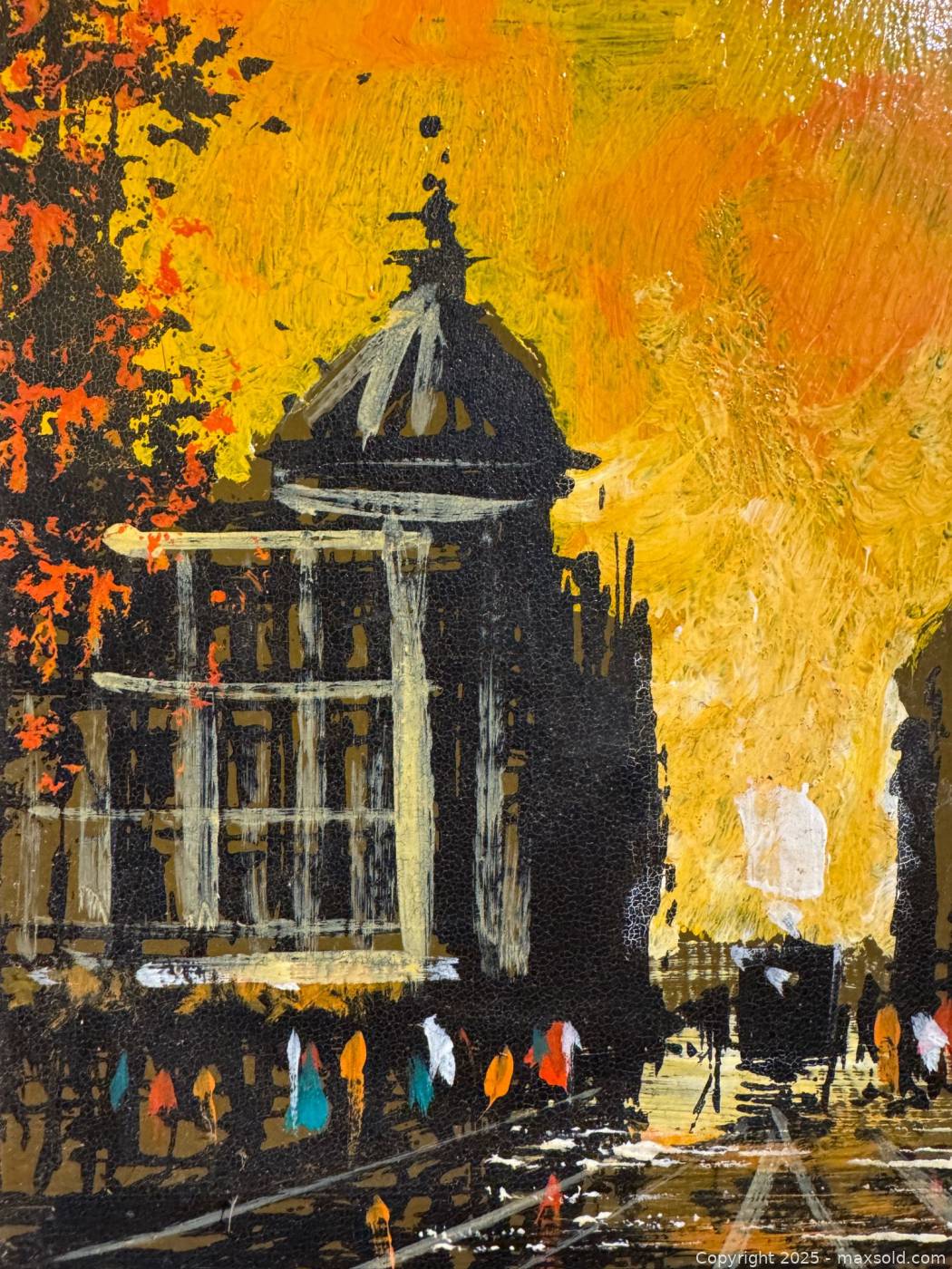 MCM acrylic street scene painting signed Stuart | Maxsold