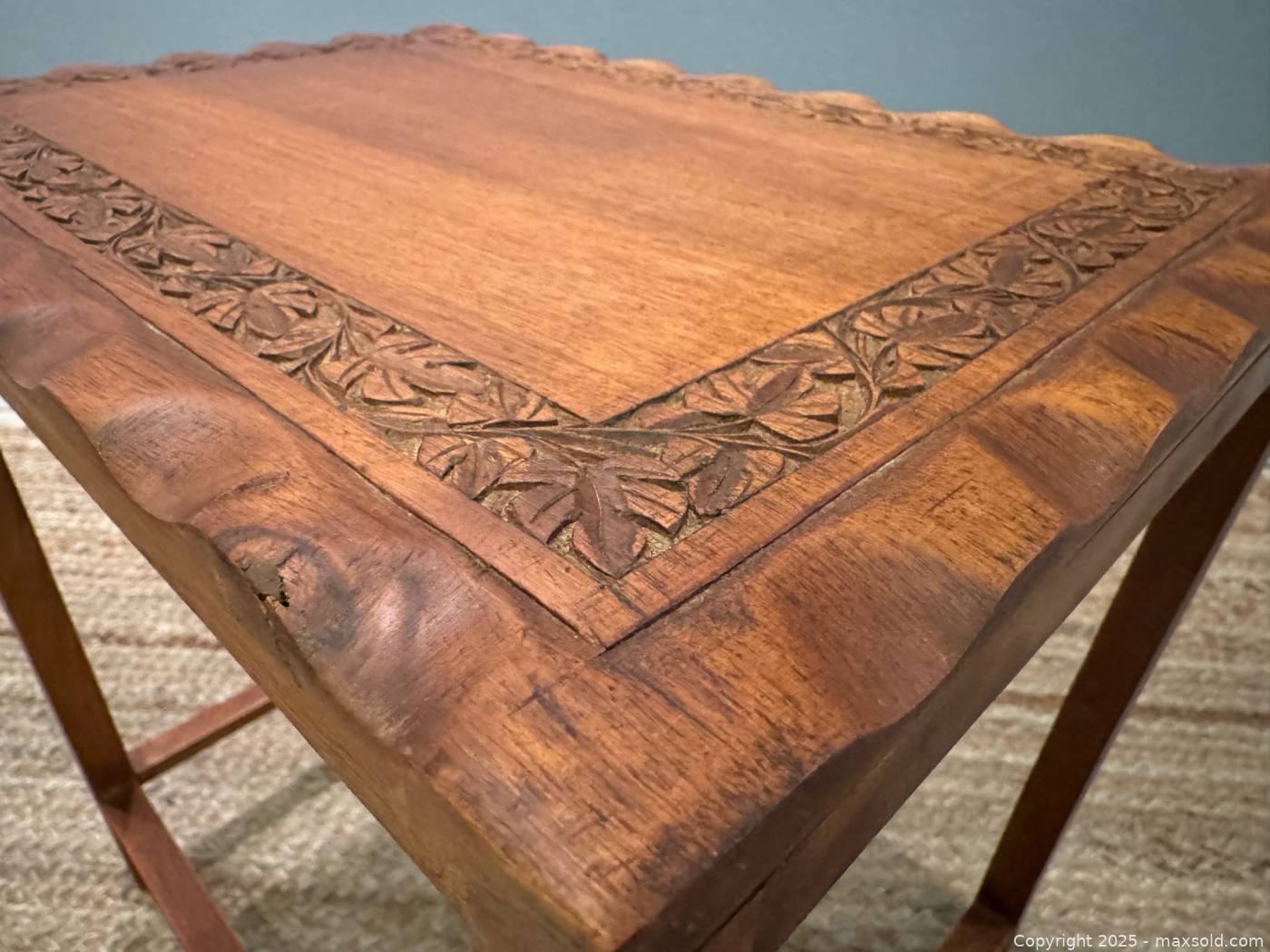 Vintage camphor wood carved end table | Maxsold