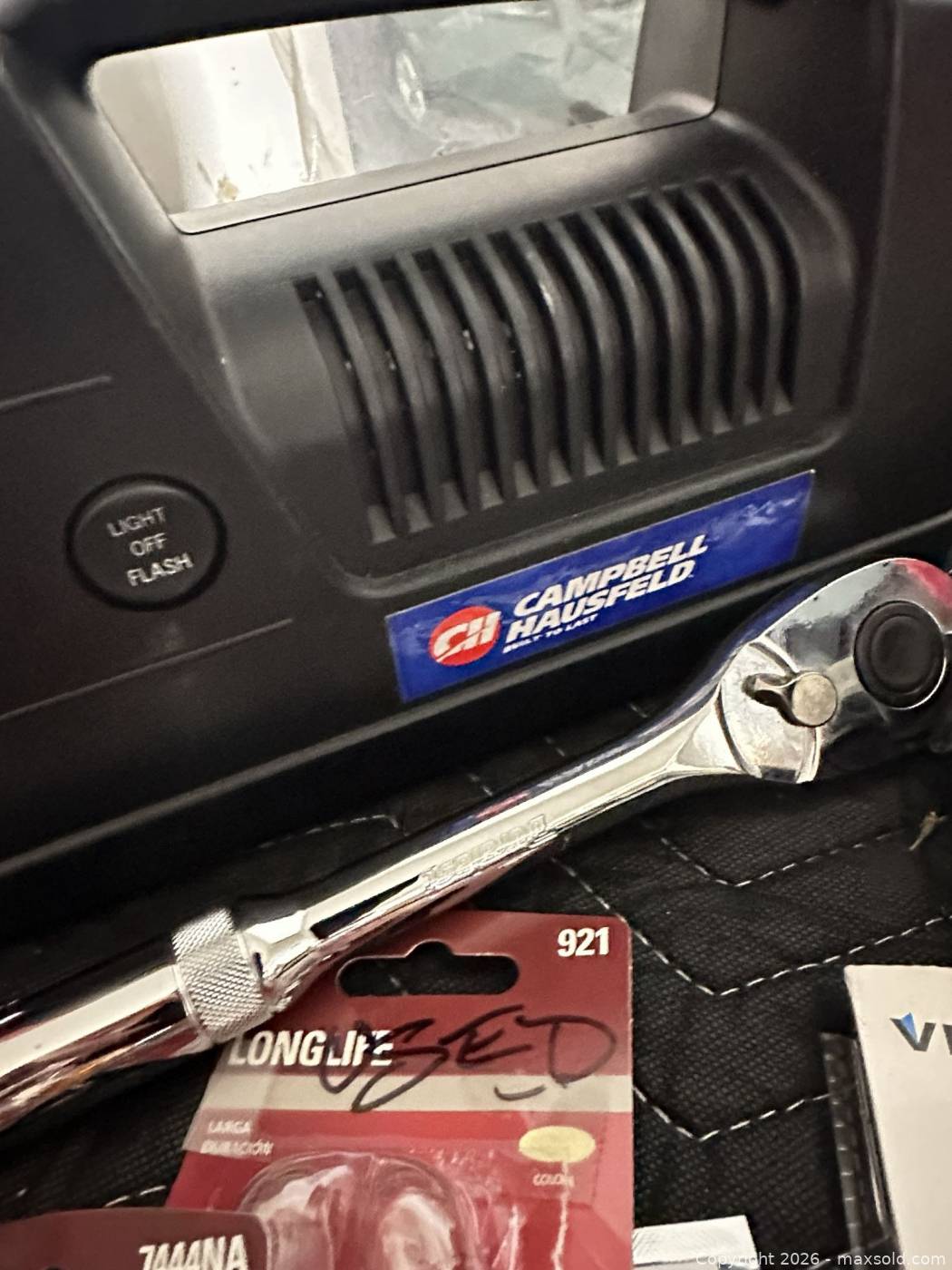 Car emergency kit with trunk organizer, inflator, tools | Maxsold