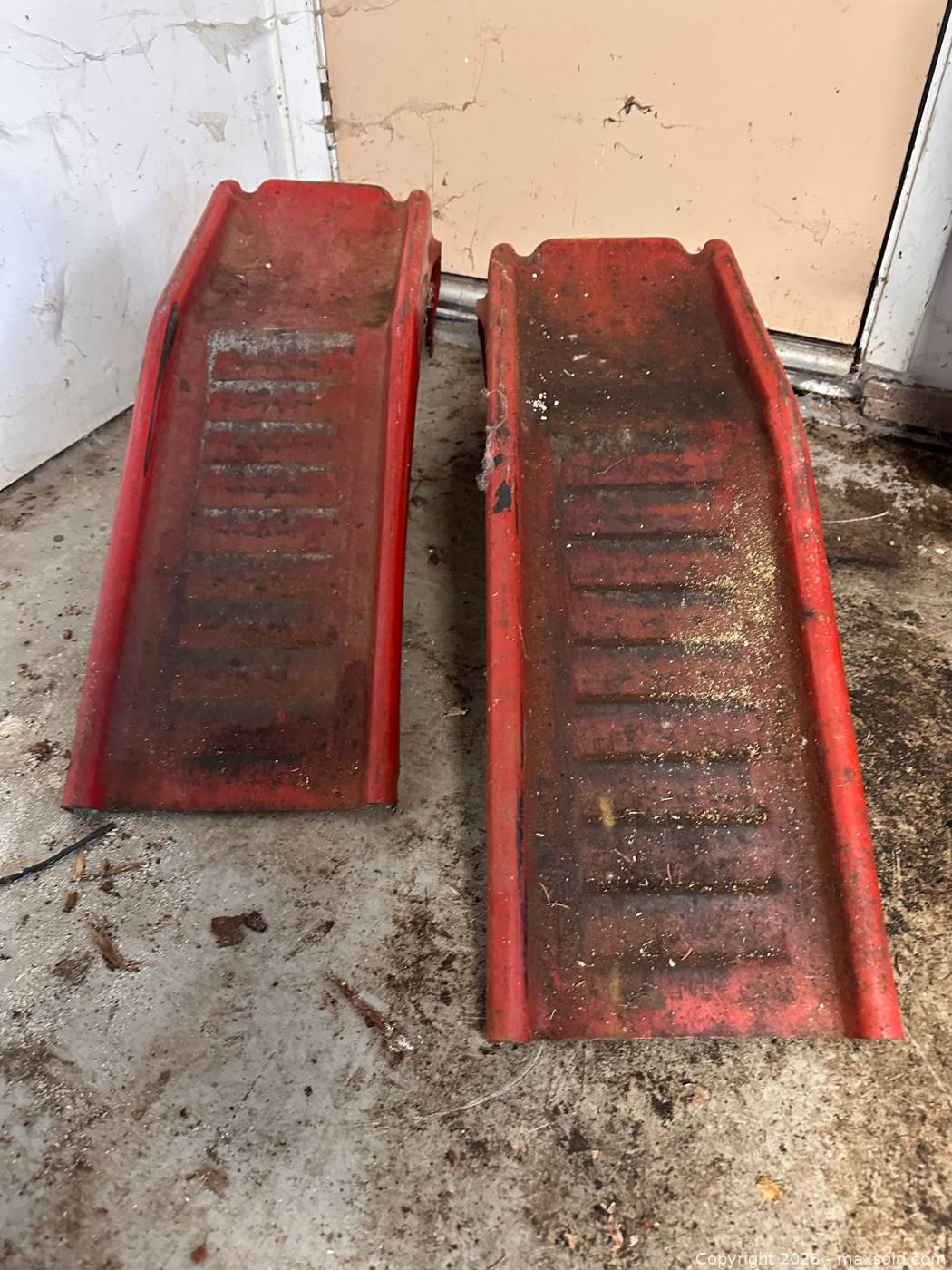 Pair of red steel auto car ramps | Maxsold