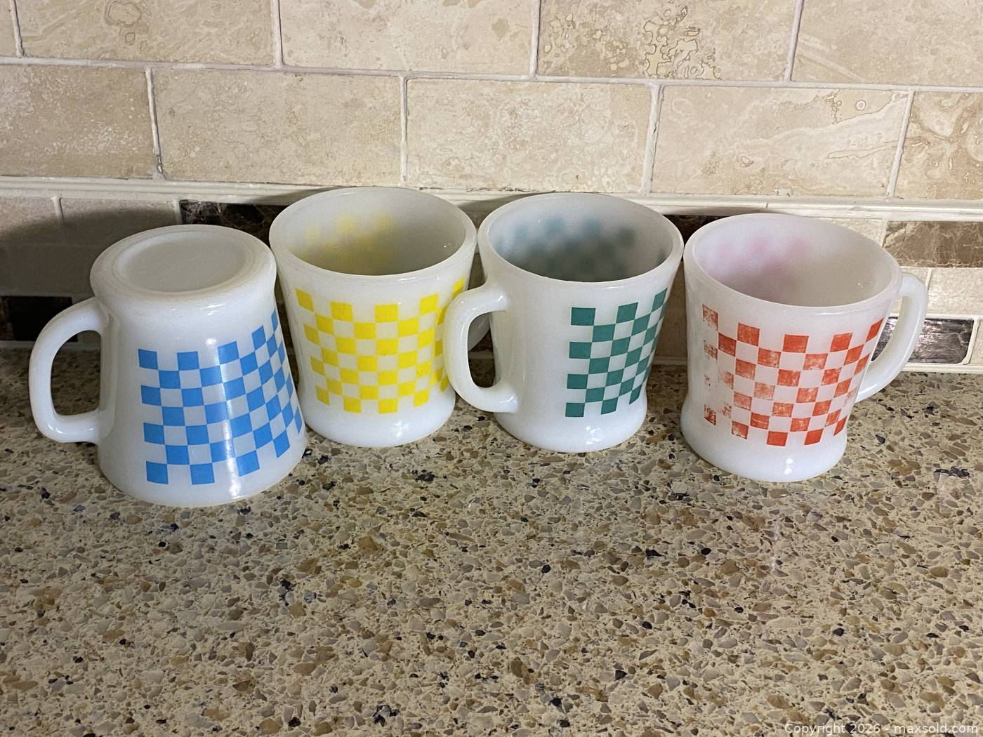 Fire-King milk glass checkerboard mugs set of 4 | Maxsold