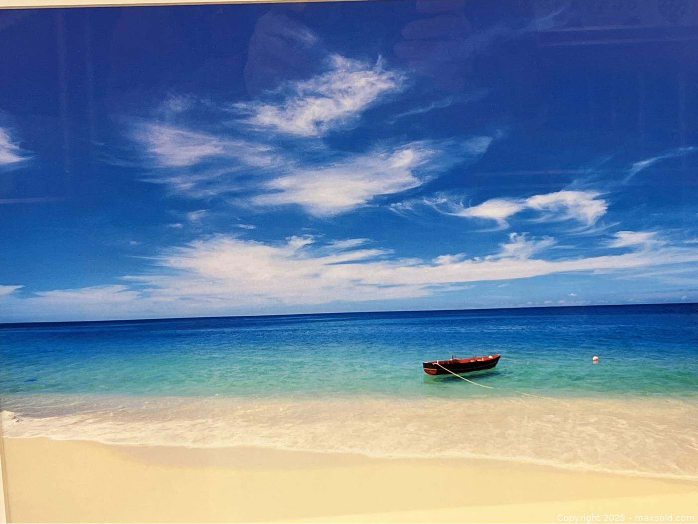 Framed beach scene art print 23x19 | Maxsold