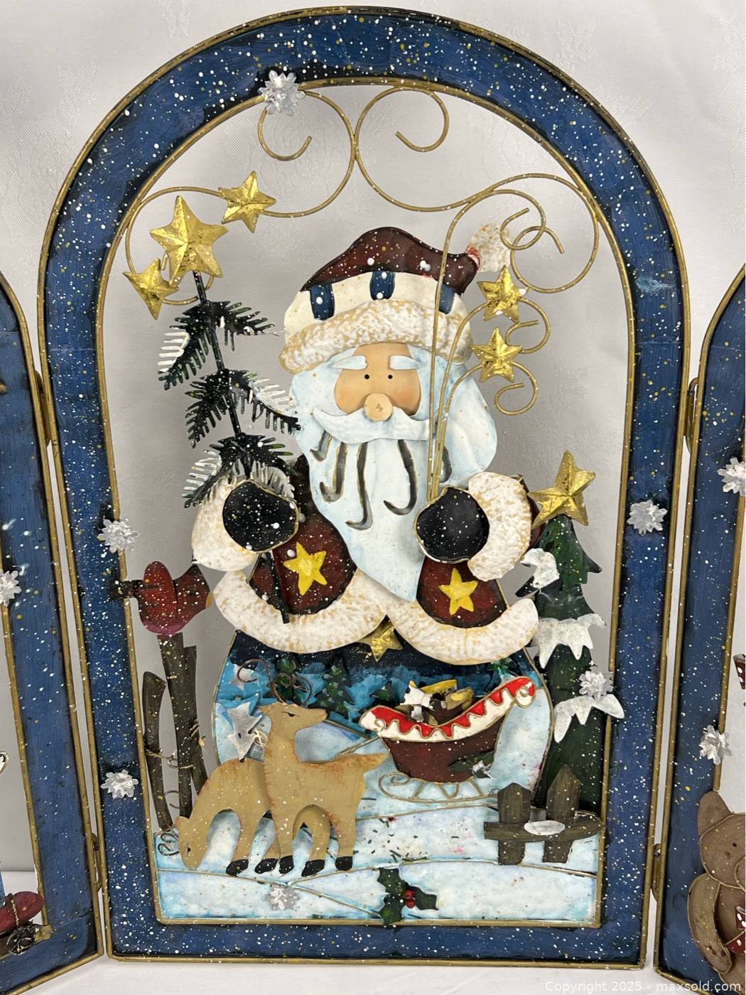 Folding three-panel 3-D Christmas fireplace screen 39" x 24" | Maxsold