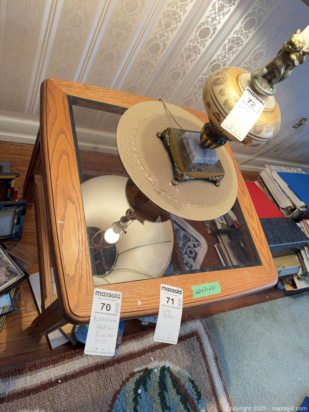 Glass-Inset Oak Side Table | Maxsold