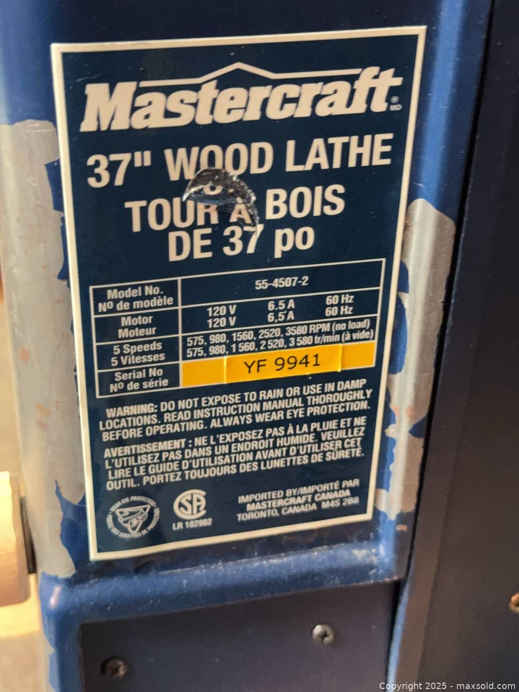 Mastercraft 37" Wood Lathe Model 55-4507-2 | Maxsold