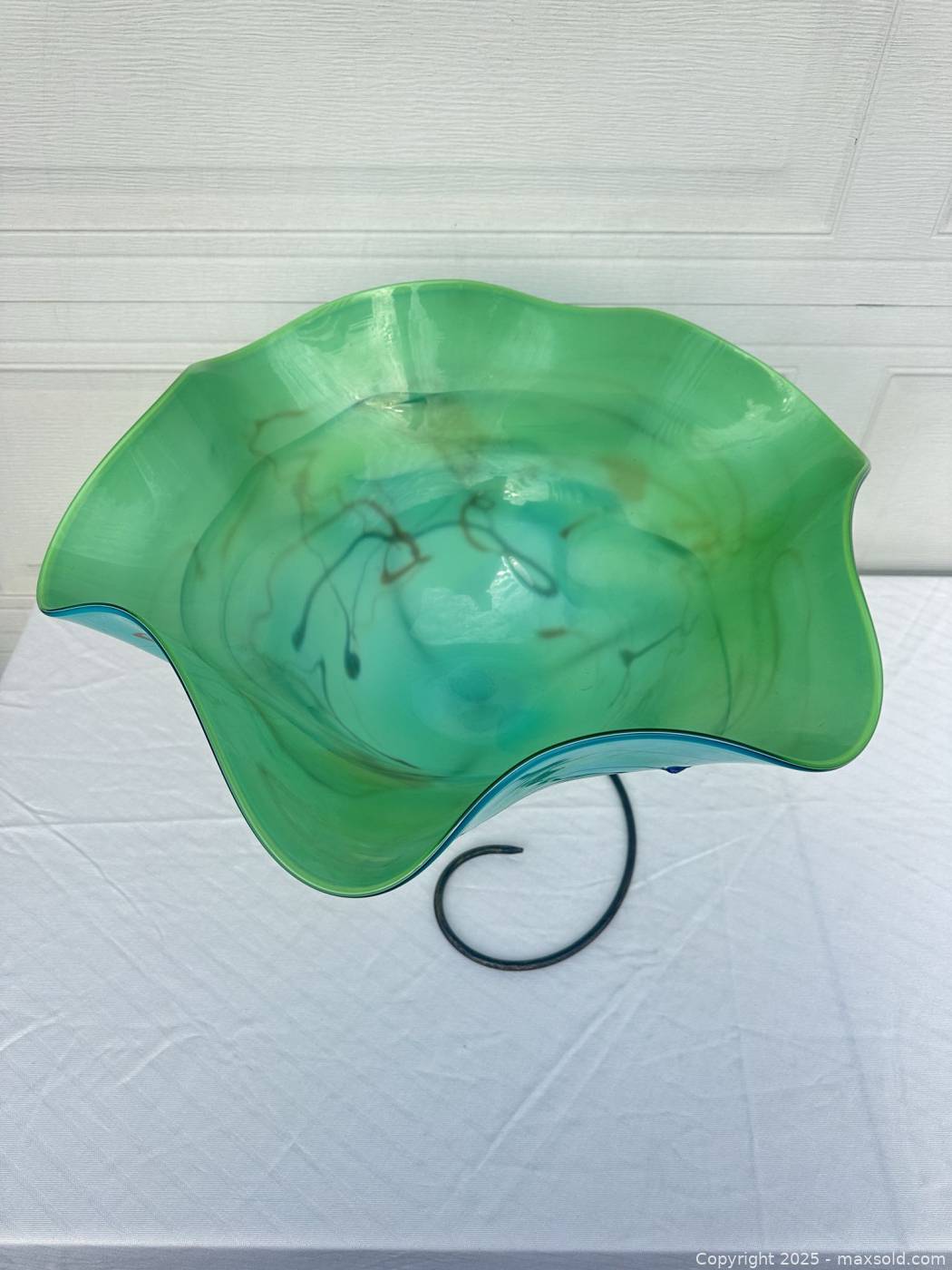 Hand-Blown Teal Glass Bowl with Stand | Maxsold