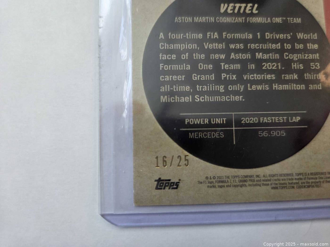 2021 Topps Sebastian Vettel Orange /25 F1 card | Maxsold