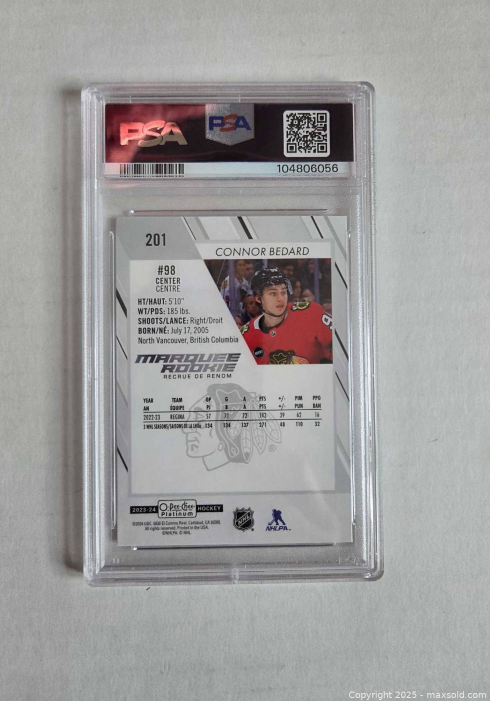 2023 O-Pee-Chee Platinum Conor Bedard Rookie #201 PSA 8 | Maxsold