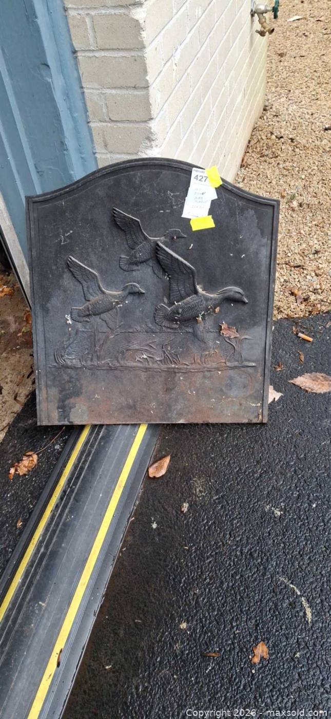 Cast Iron Fireplace Backplate with Bird Relief | Maxsold