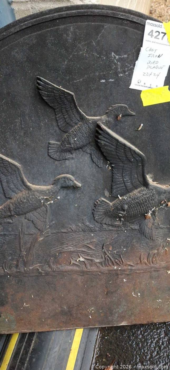 Cast Iron Fireplace Backplate with Bird Relief | Maxsold