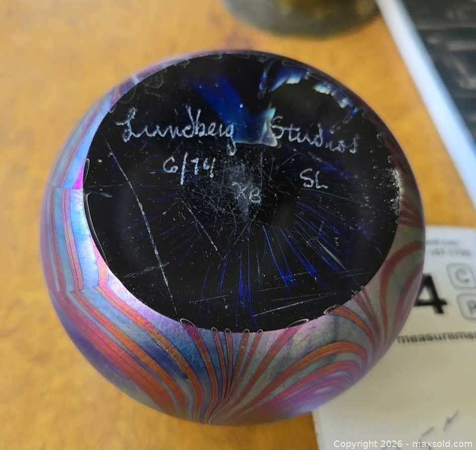1974 Signed Lunderberg Studios Glass Paperweight | Maxsold