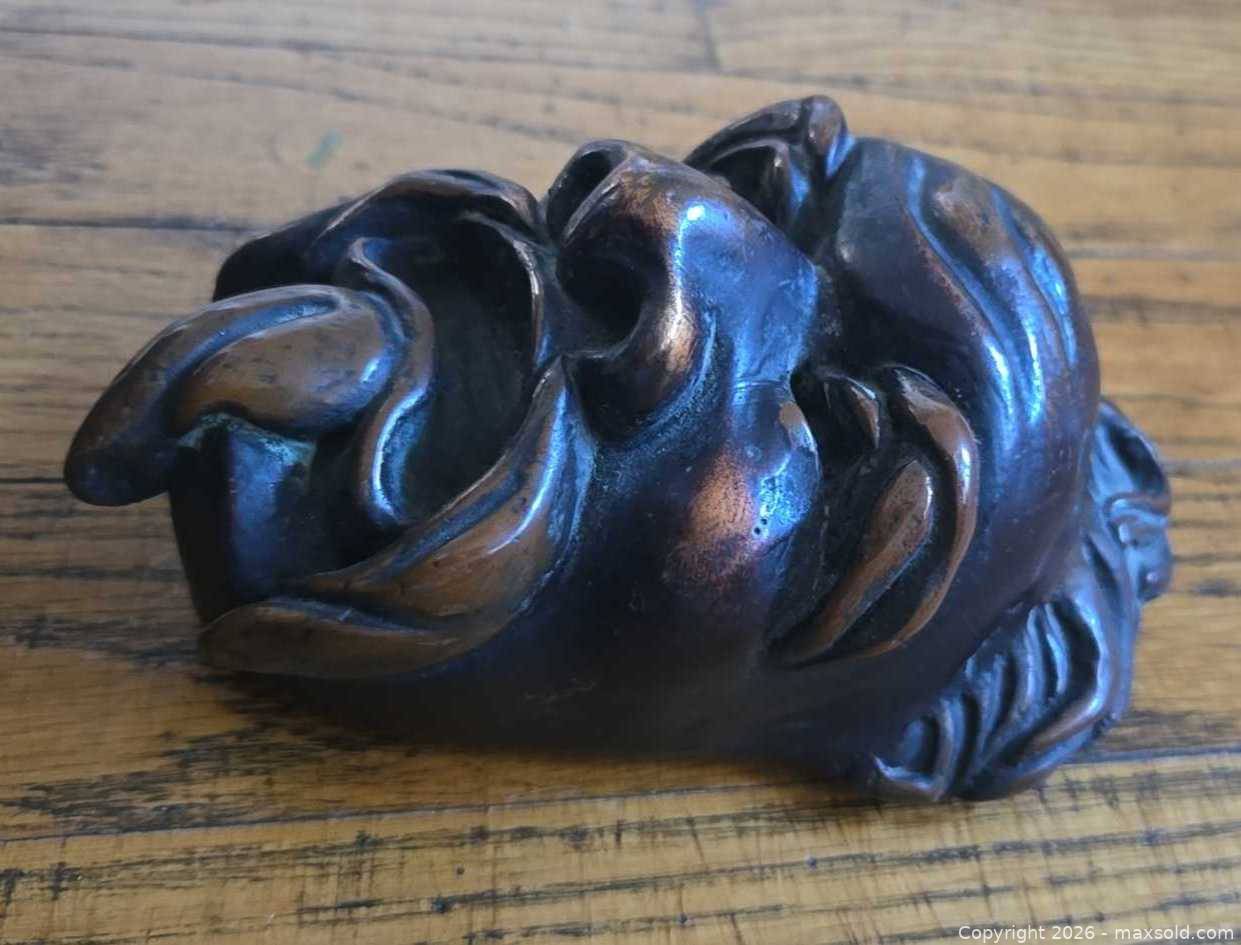 Bronze grotesque face wall mask, 6 in | Maxsold