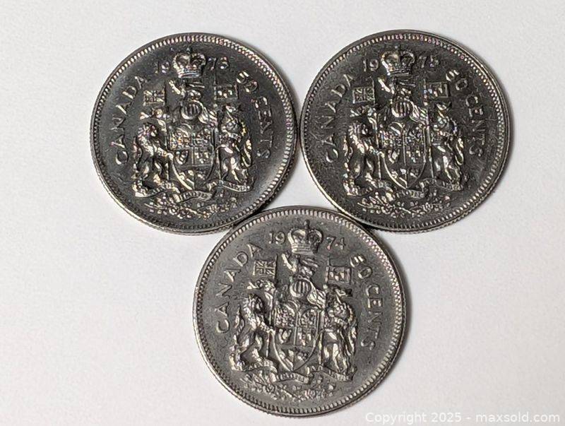 Three Canadian 50-Cent Coins 1974-1975 | Maxsold