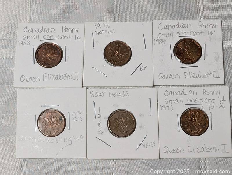 Canadian 1 cent coins, 6 pieces | Maxsold