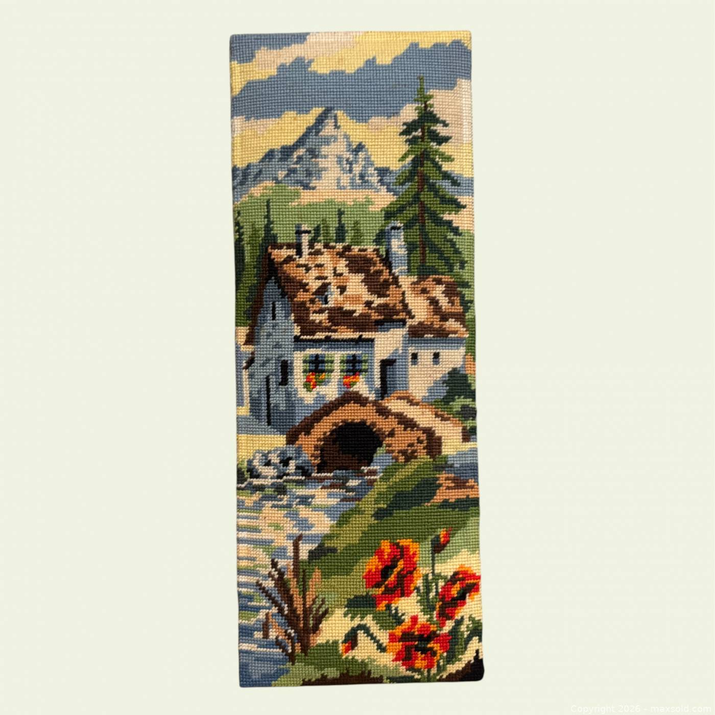 Hand-Stitched Needlepoint Cottage Landscape Tapestry | Maxsold