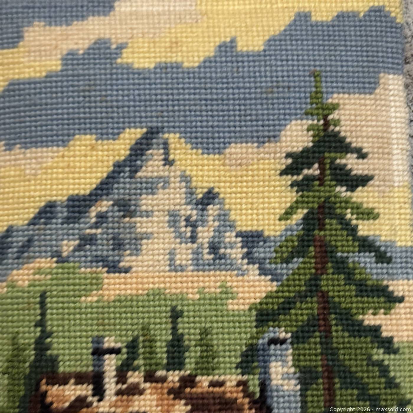 Hand-Stitched Needlepoint Cottage Landscape Tapestry | Maxsold