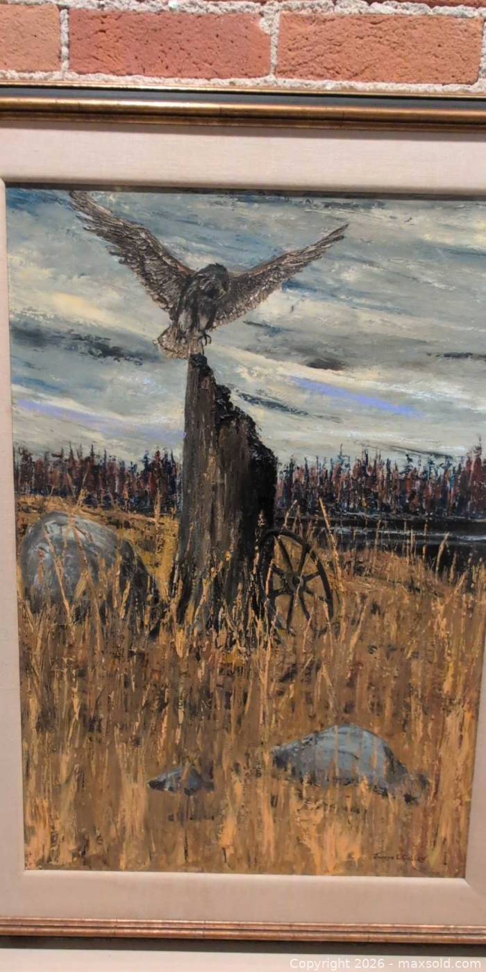 Joseph E. Cullen oil painting, raptor field scene | Maxsold
