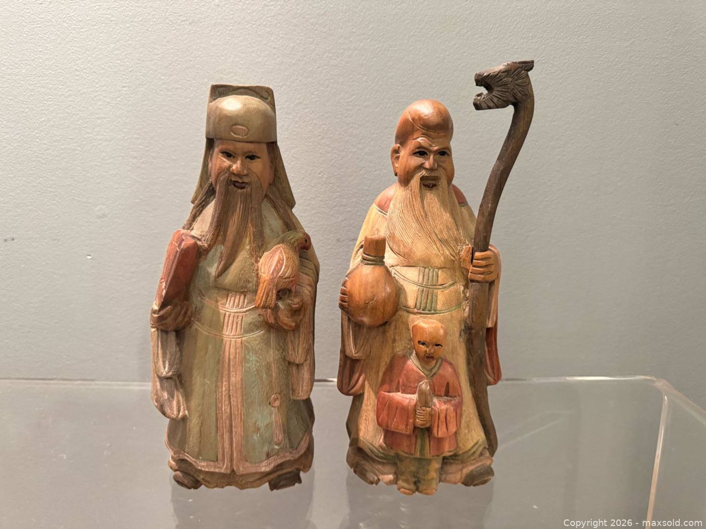 Vintage Chinese wooden Star Gods carvings | Maxsold