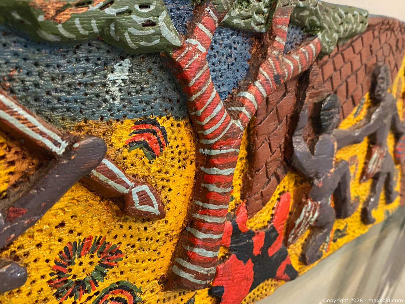 West African carved wooden storytelling wall hanging | Maxsold