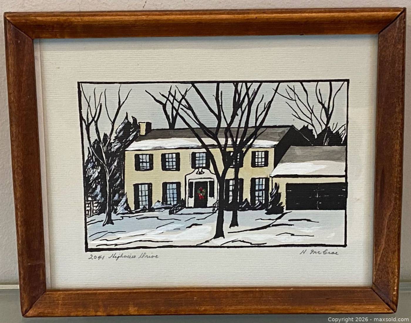 Vintage folk art painting 2041 Highview Drive signed H. McCrae | Maxsold