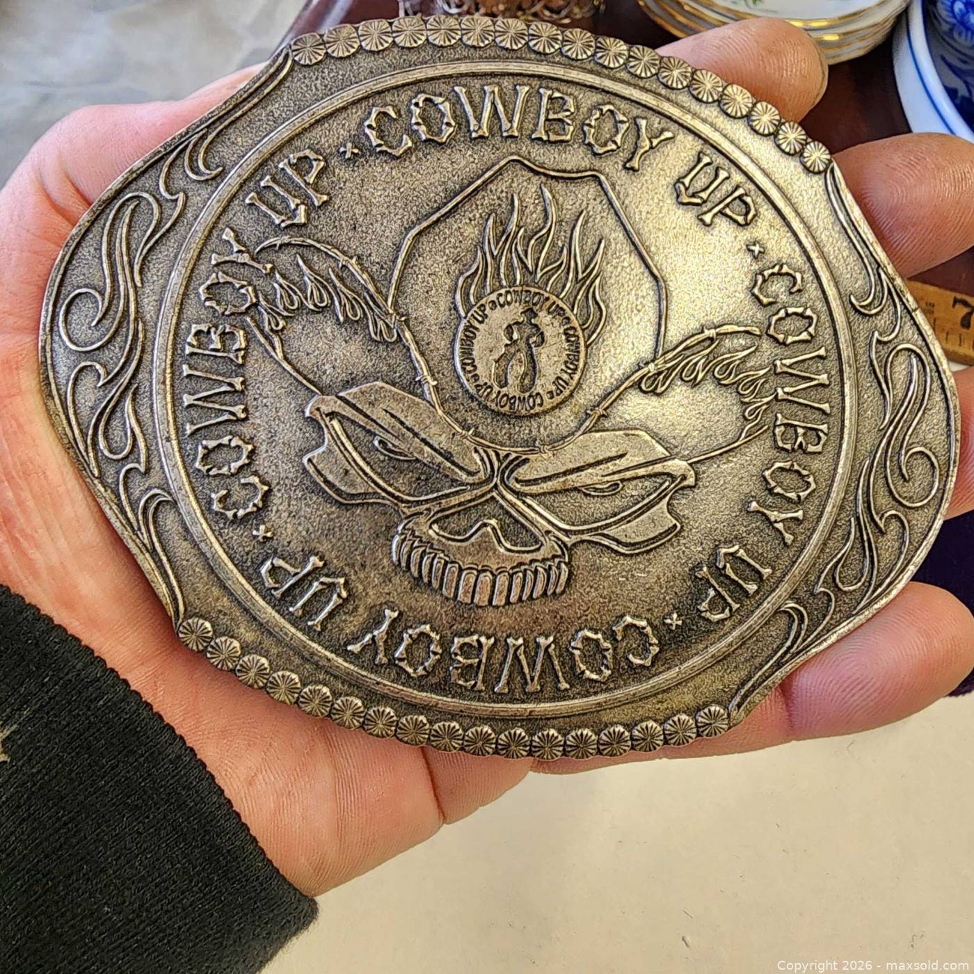 Cowboy Up oval skull belt buckle | Maxsold