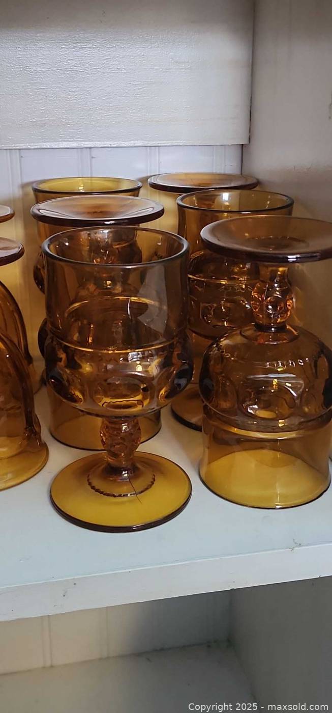 Retro amber glass goblets assorted sizes | Maxsold
