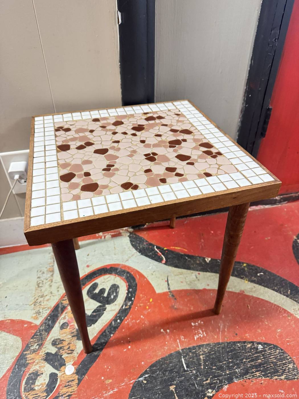 Mid-century ceramic tile-top side table | Maxsold