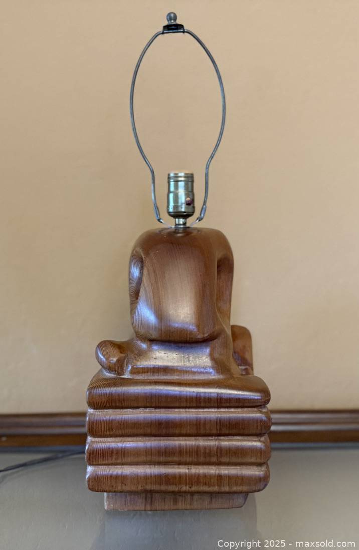Vintage hand-carved abstract wood table lamp | Maxsold