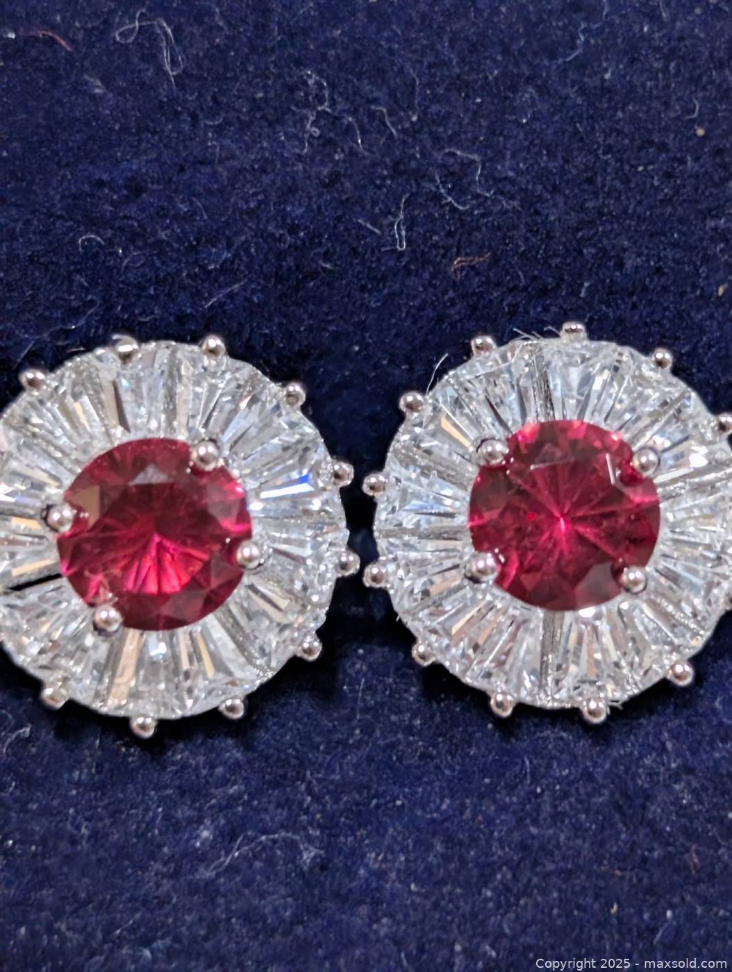 Sterling silver CZ and created ruby stud earrings 2.28 g | Maxsold