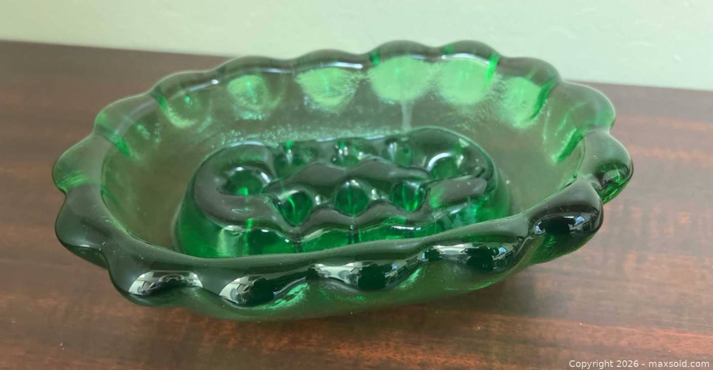 Vintage green glass flower frog bowl | Maxsold