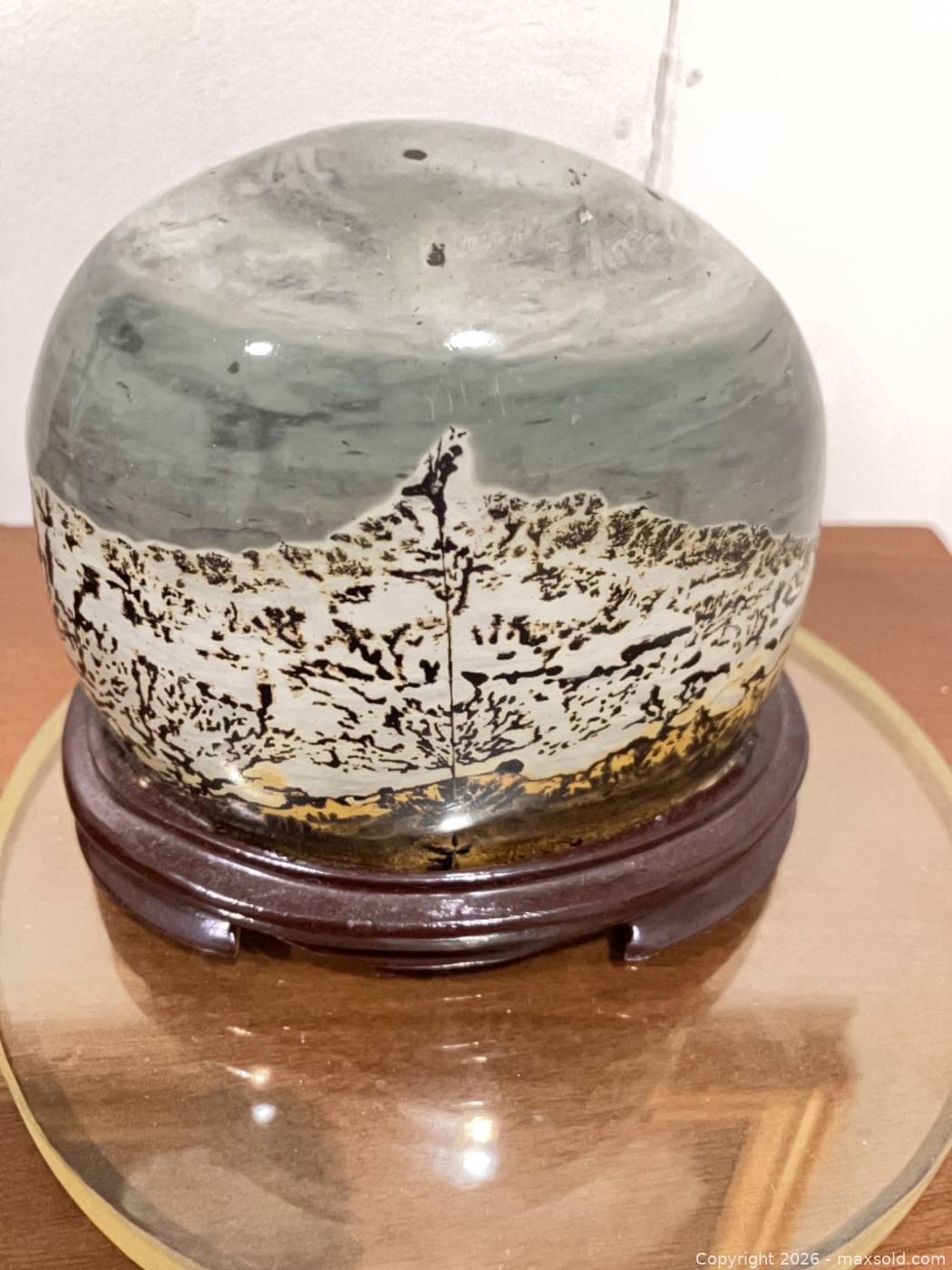 Polished Chinese painting stone on stand | Maxsold