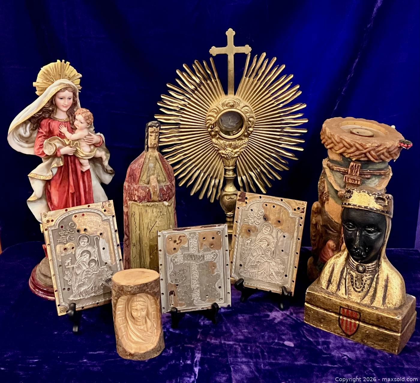 Brass monstrance, copper printing plates and religious statues | Maxsold