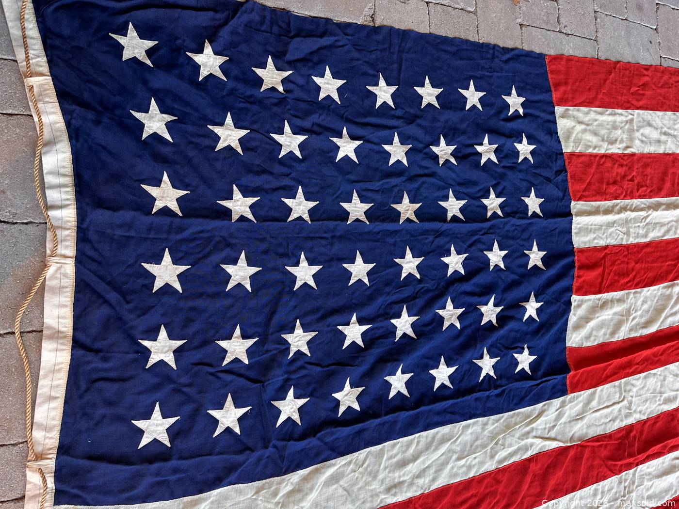 Two 48-Star US Linen Flags With Cast Iron Eagle Plaque | Maxsold
