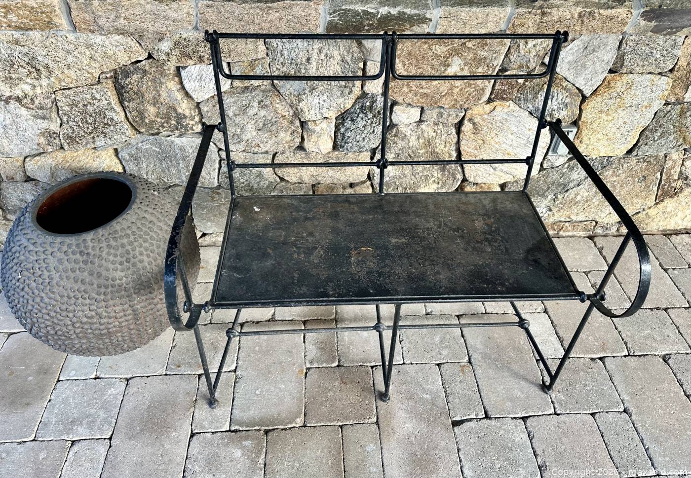 Wrought Iron Settee & Lobi Pot | Maxsold