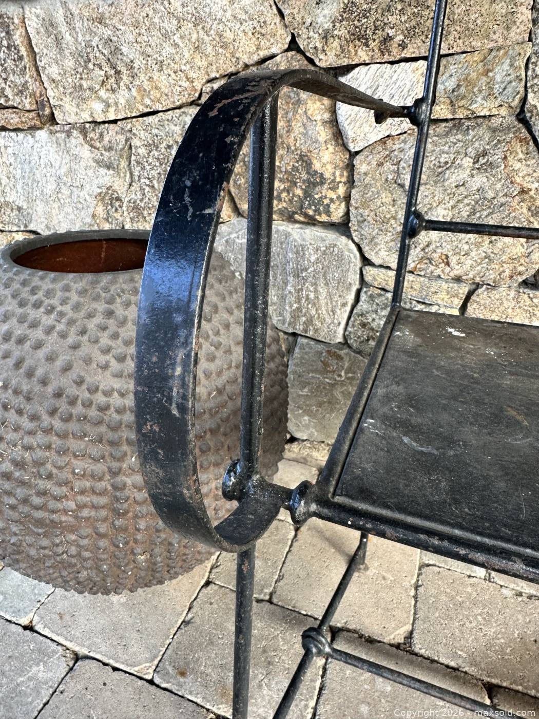 Wrought Iron Settee & Lobi Pot | Maxsold