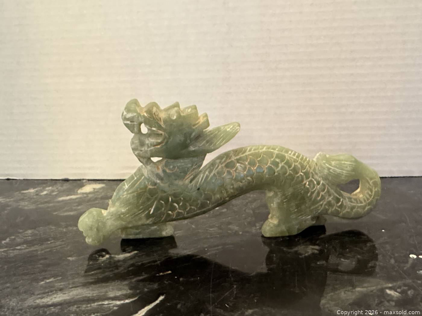 Light green jadeite Chinese dragon sculpture | Maxsold
