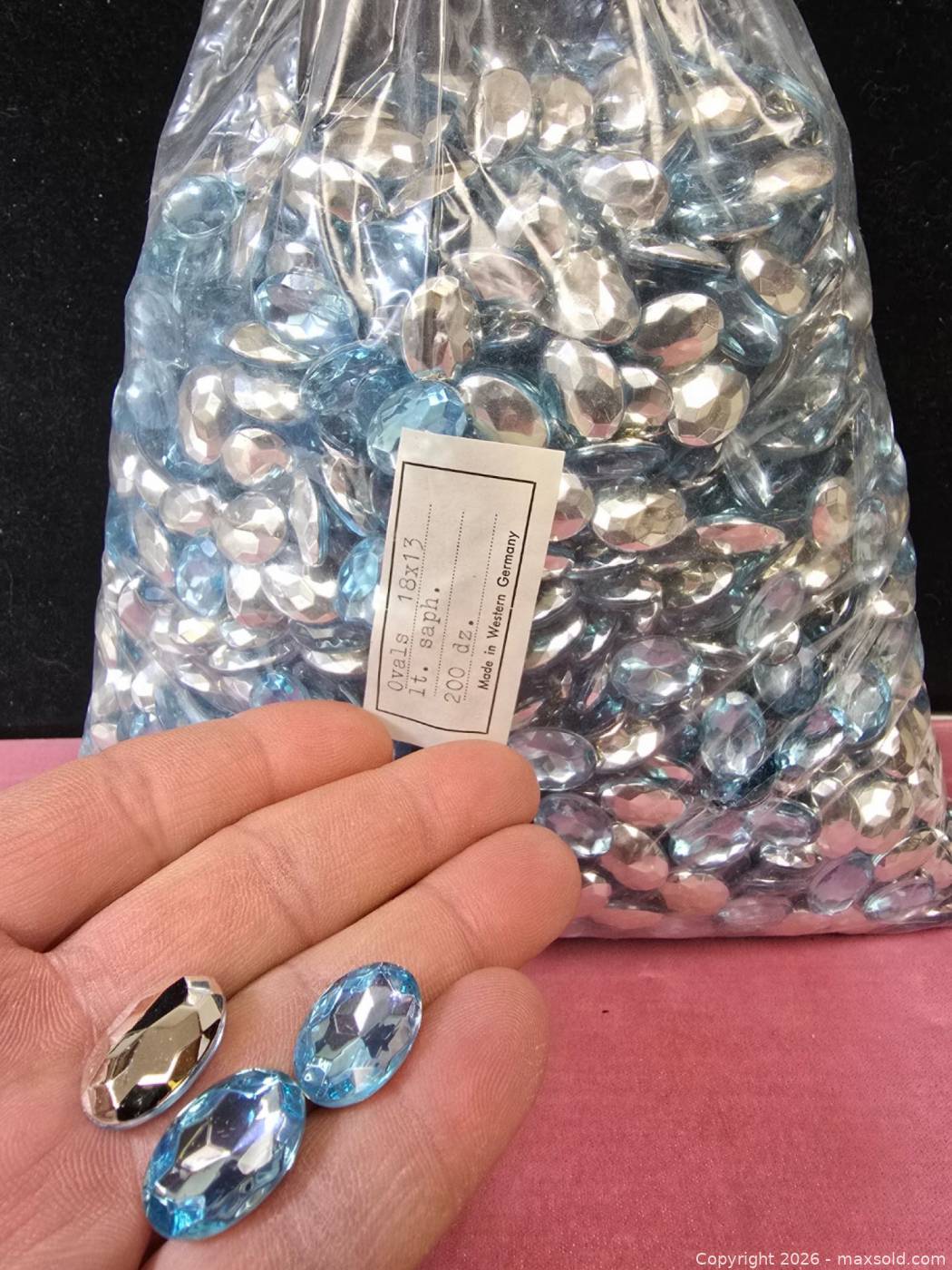 Vintage 18x13mm light sapphire oval glass stones, Western Germany ...