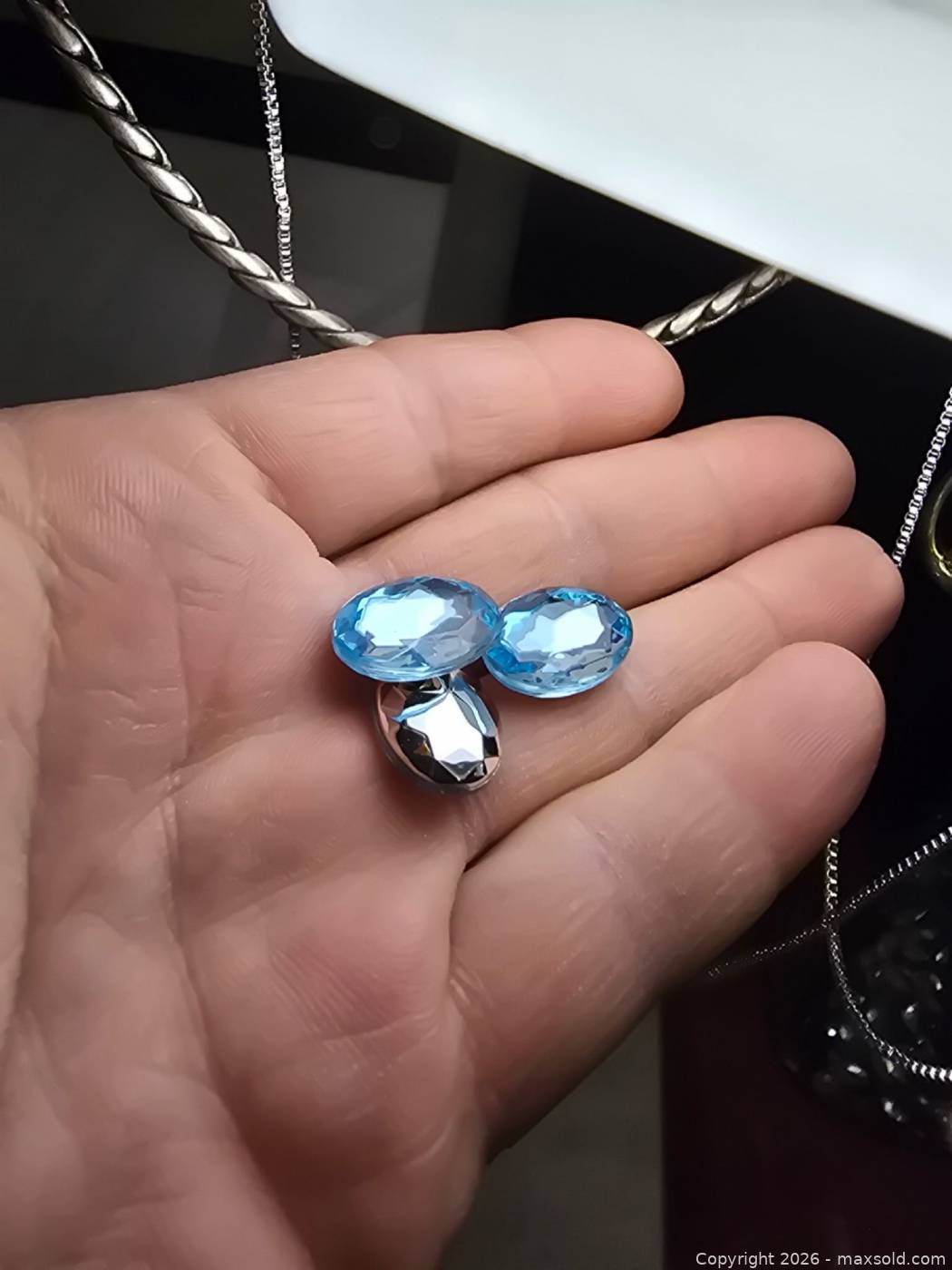 Vintage 18x13mm light sapphire oval glass stones, Western Germany ...