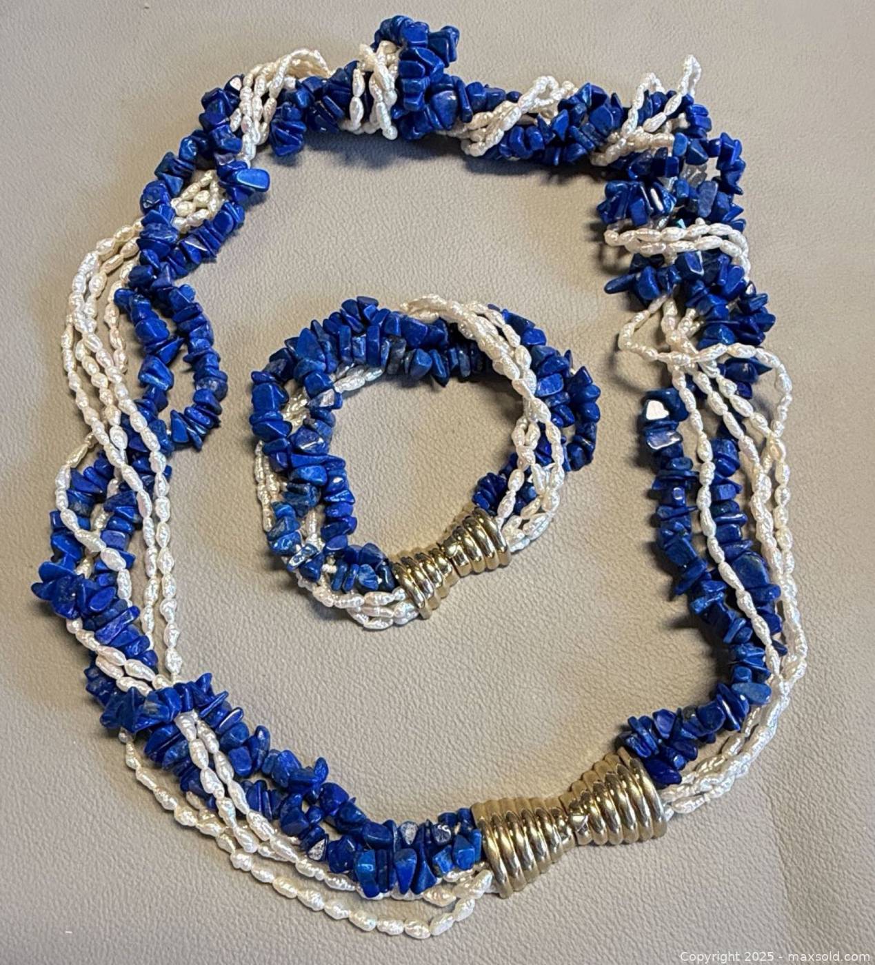 Freshwater & Lapis 5-Strand Necklace Set | Maxsold