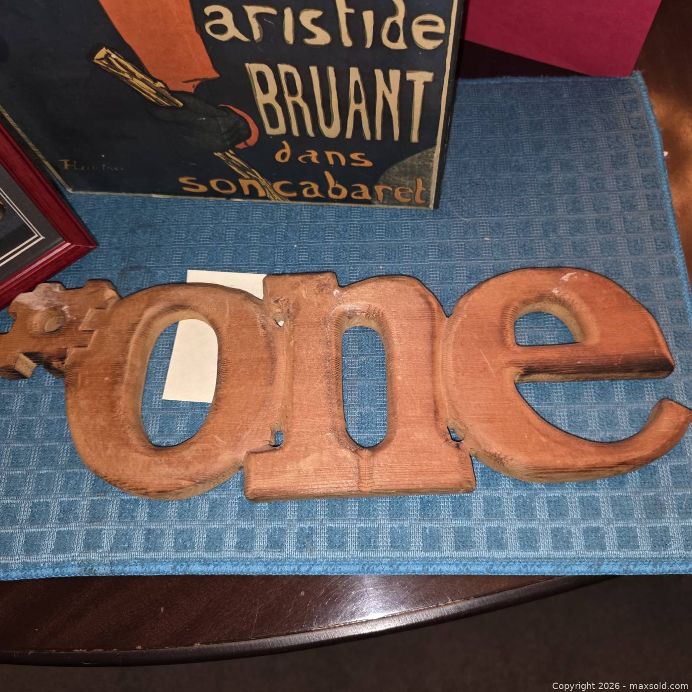 Toulouse-Lautrec framed poster & wood “one” sign | Maxsold