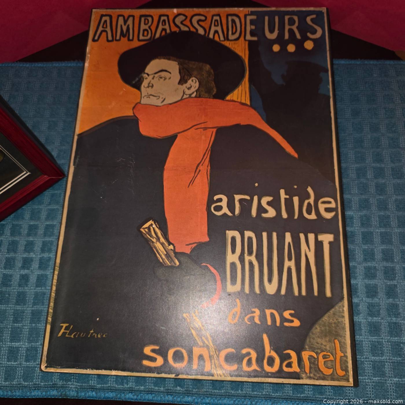Toulouse-Lautrec framed poster & wood “one” sign | Maxsold