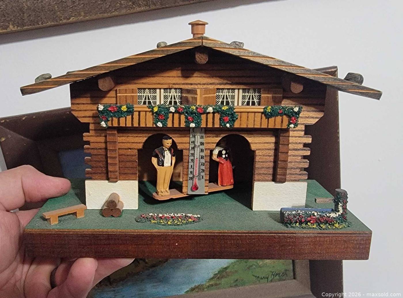 Vintage German wooden weather house thermometer | Maxsold