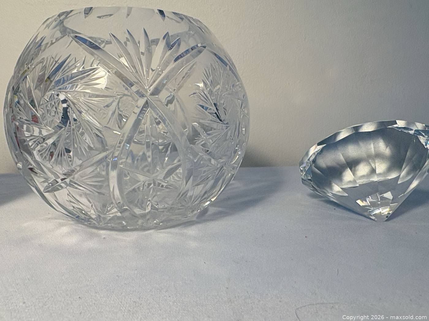 Cut Glass Vase And Diamond Paperweight | Maxsold
