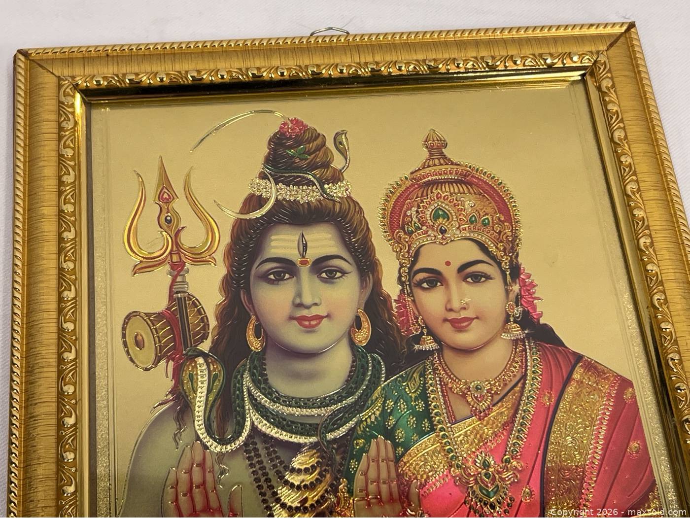 Gold-tone framed Lord Shiva and Parvati foil print | Maxsold