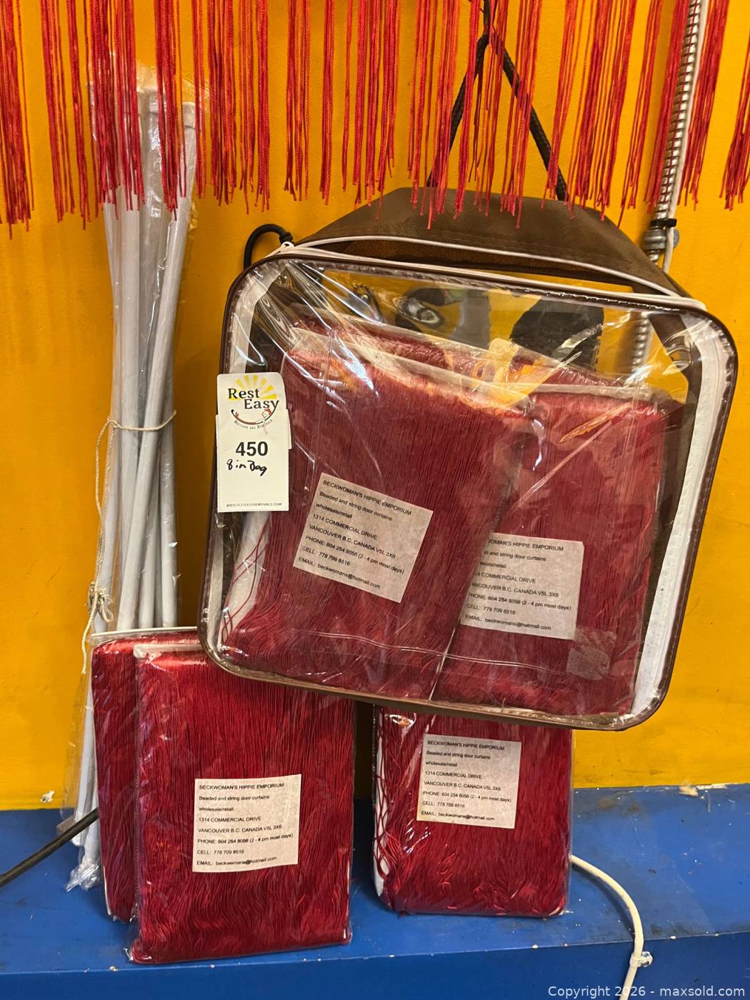 8 red silk string door curtains with adjustable rods | Maxsold