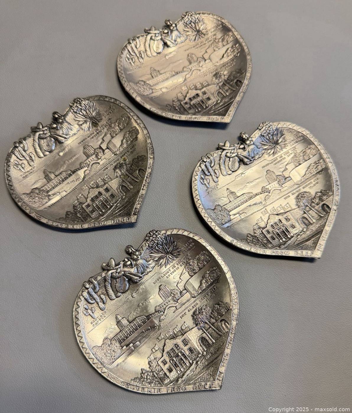 Silver Plated Texas Souvenir Heart Trays & Mustard Pot | Maxsold