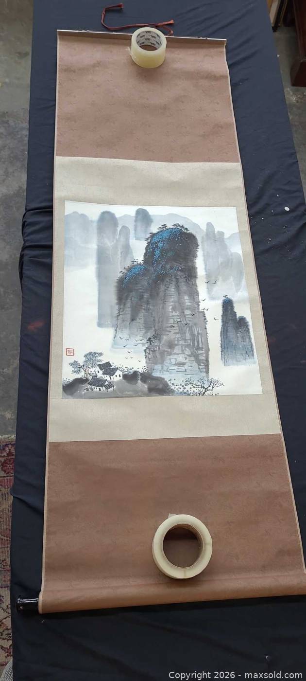 Hand-painted hanging scroll landscape 60.5x20" | Maxsold