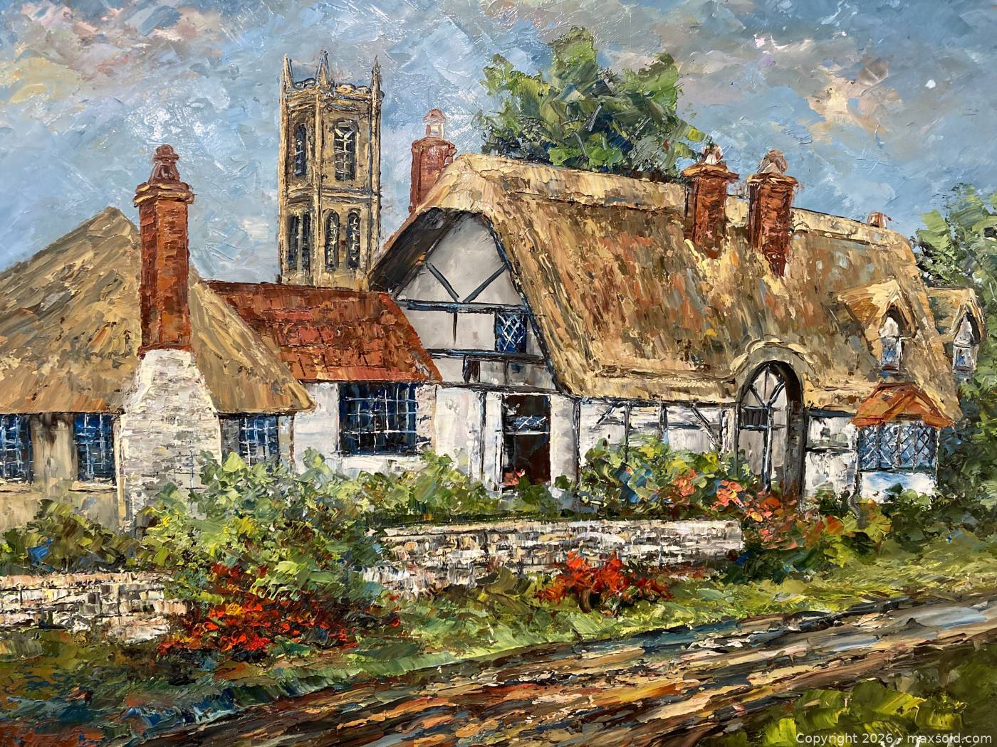 Oil painting Welford-on-Avon by V. L. Lis, framed | Maxsold