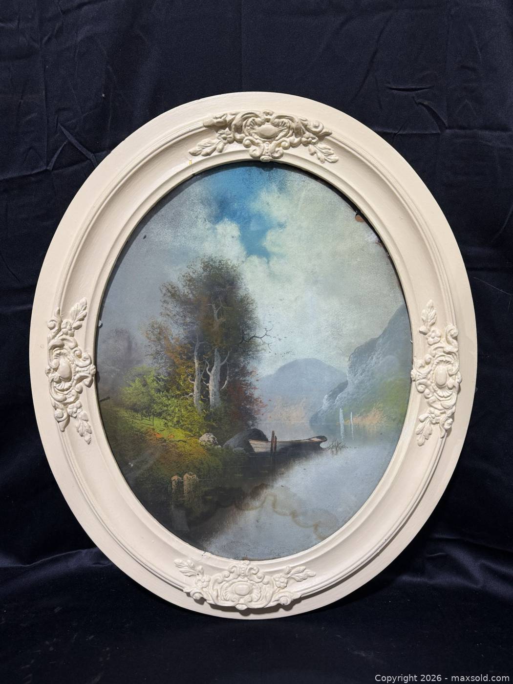 Framed oval landscape pastel artwork | Maxsold