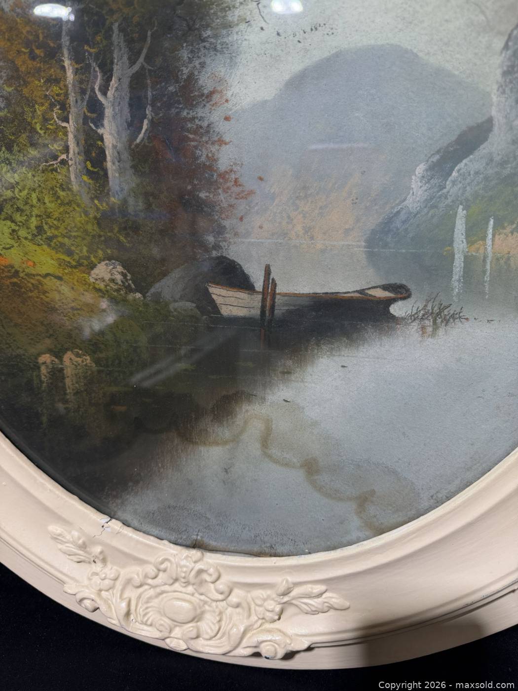 Framed oval landscape pastel artwork | Maxsold